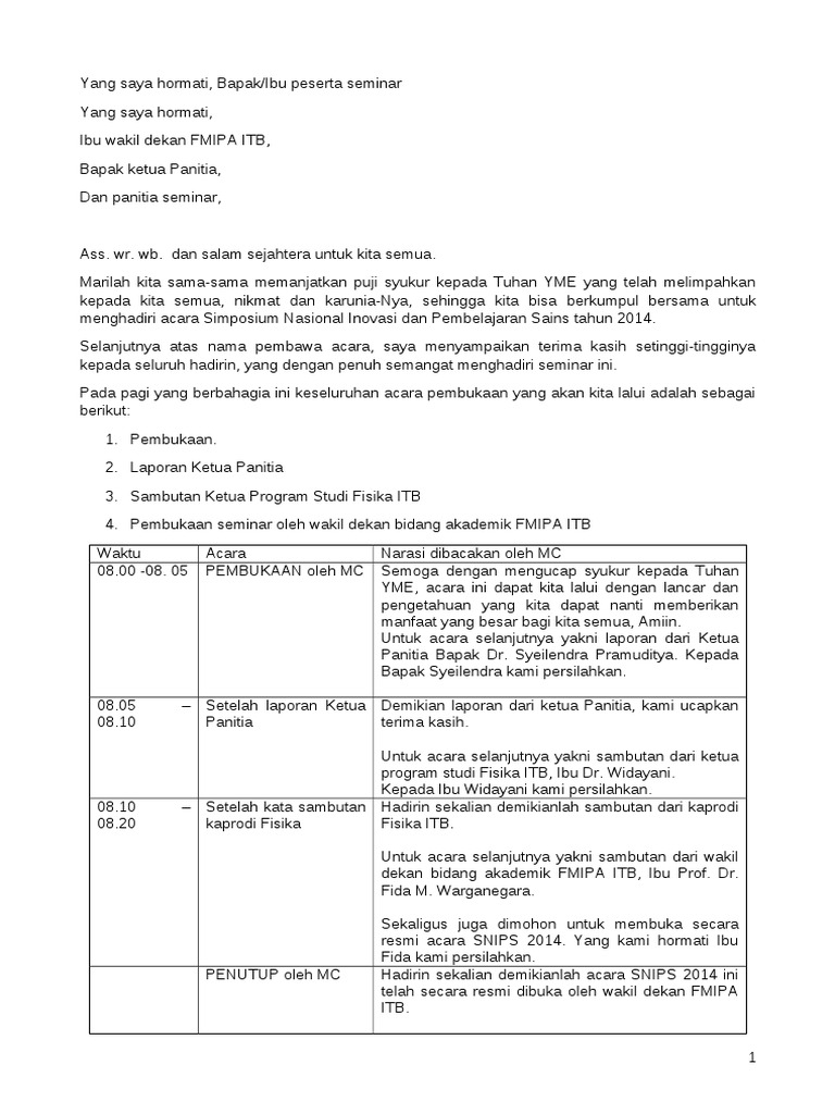 Contoh Text MC Seminar | PDF