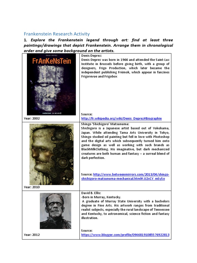 Frankenstein Research Activity | PDF | Frankenstein | Arts (General)