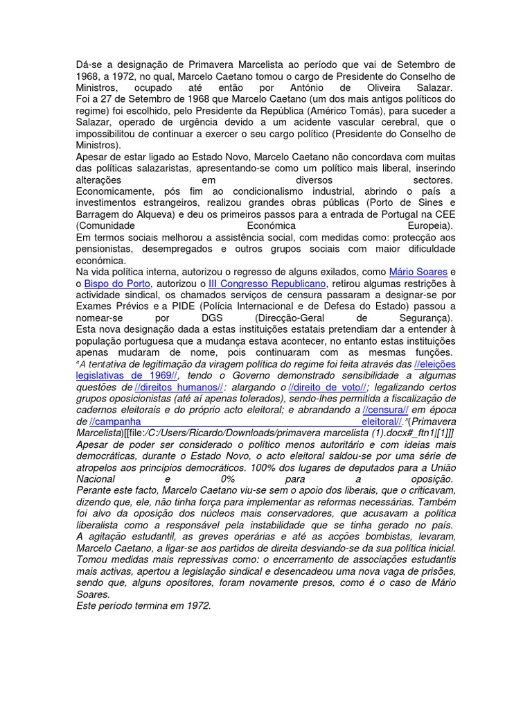 Primavera Marcelista: Reformas e Repressão | PDF | Estado | Política ...