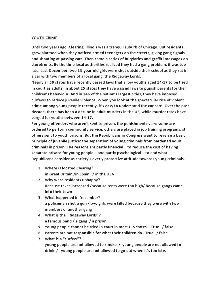 Youth Crime Reading | PDF | Juvenile Delinquency | Prison