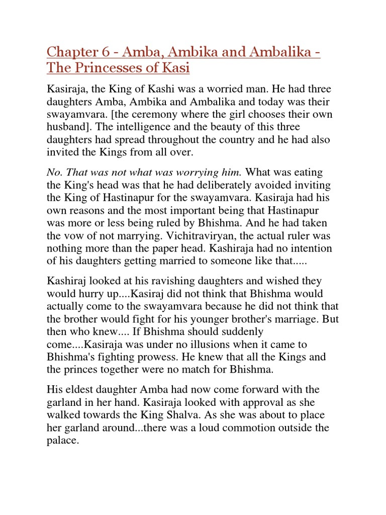 Chapter 6 - Amba, Ambika and Ambalika - The Princesses of Kasi | PDF ...