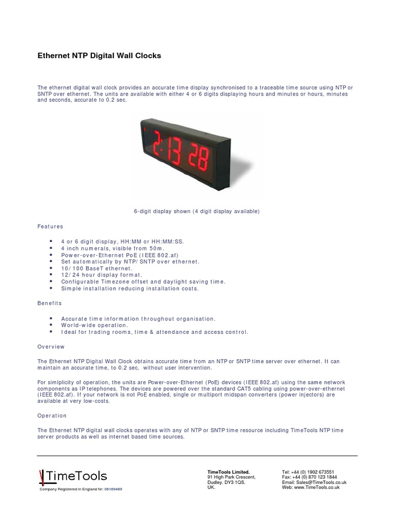 Ethernet NTP Digital Wall Clocks | PDF | Communications Protocols ...