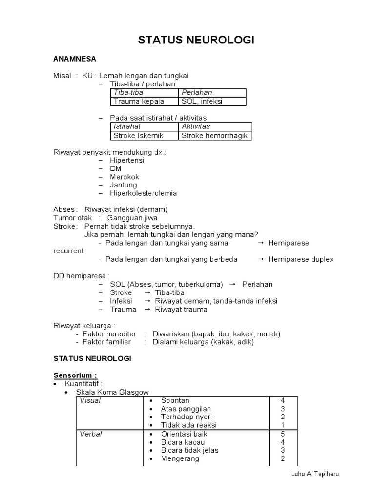 Status Neurologi | PDF