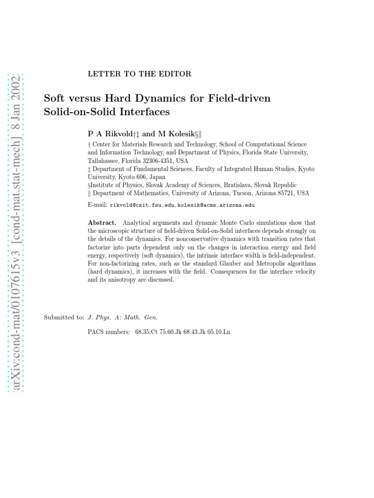 Soft vs Hard Dynamics in Solid Interfaces | PDF | Phase Transition ...
