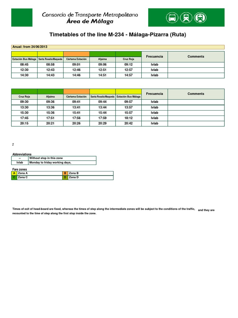 M-234 Málaga-Pizarra Bus Timetable | PDF