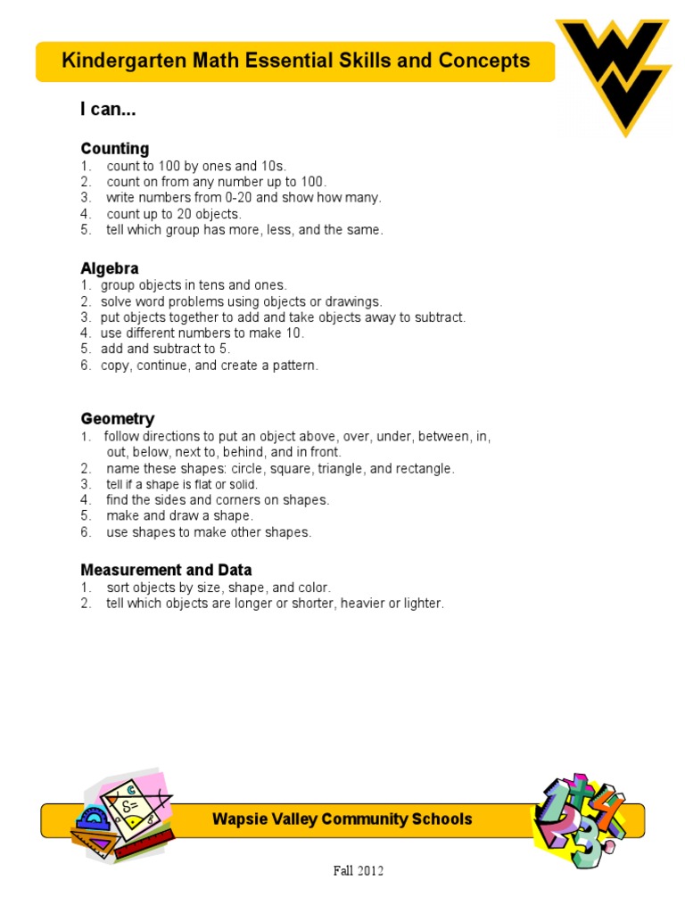 Kindergarten Math Skills Overview | PDF | Career & Growth | Teaching ...