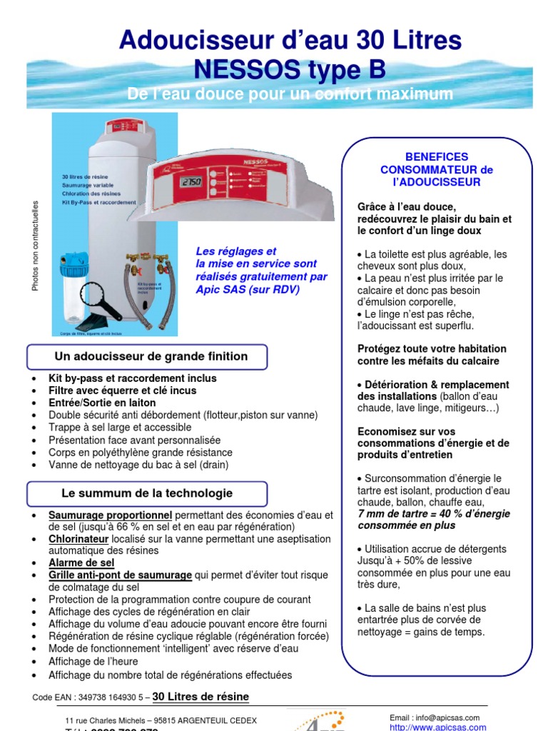 Adoucisseur Eau Nessos Type B | PDF | Substances chimiques | Composés chimiques