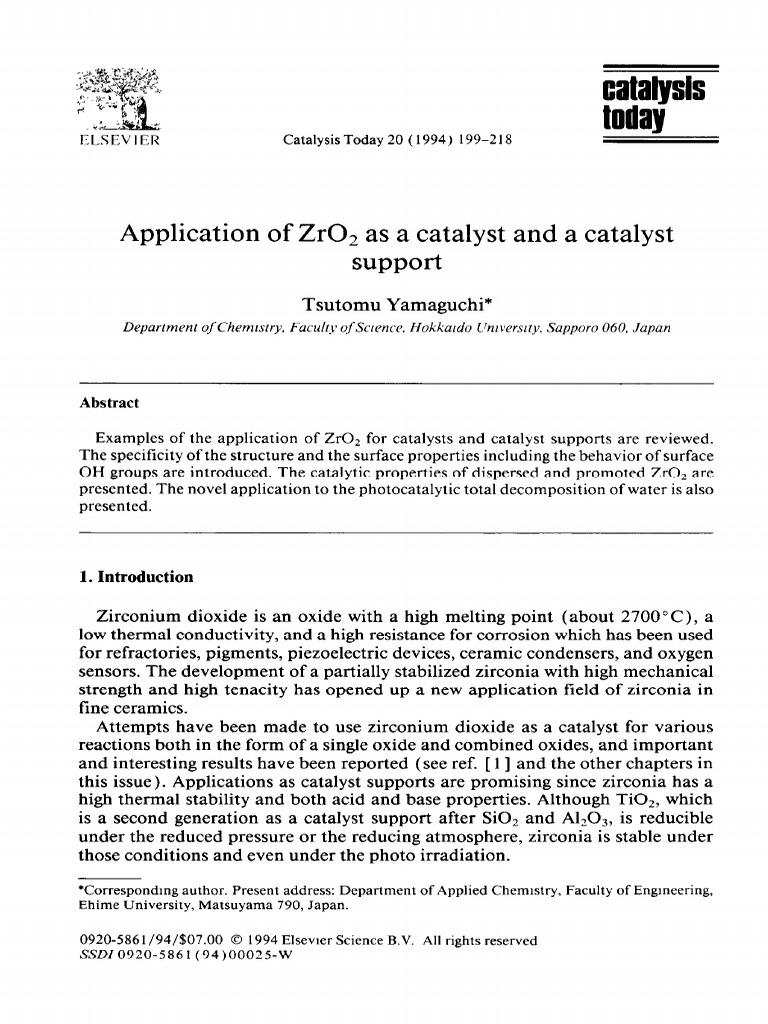 Applications of ZrO2 as a Catalyst and Catalyst Support: A Review of ...