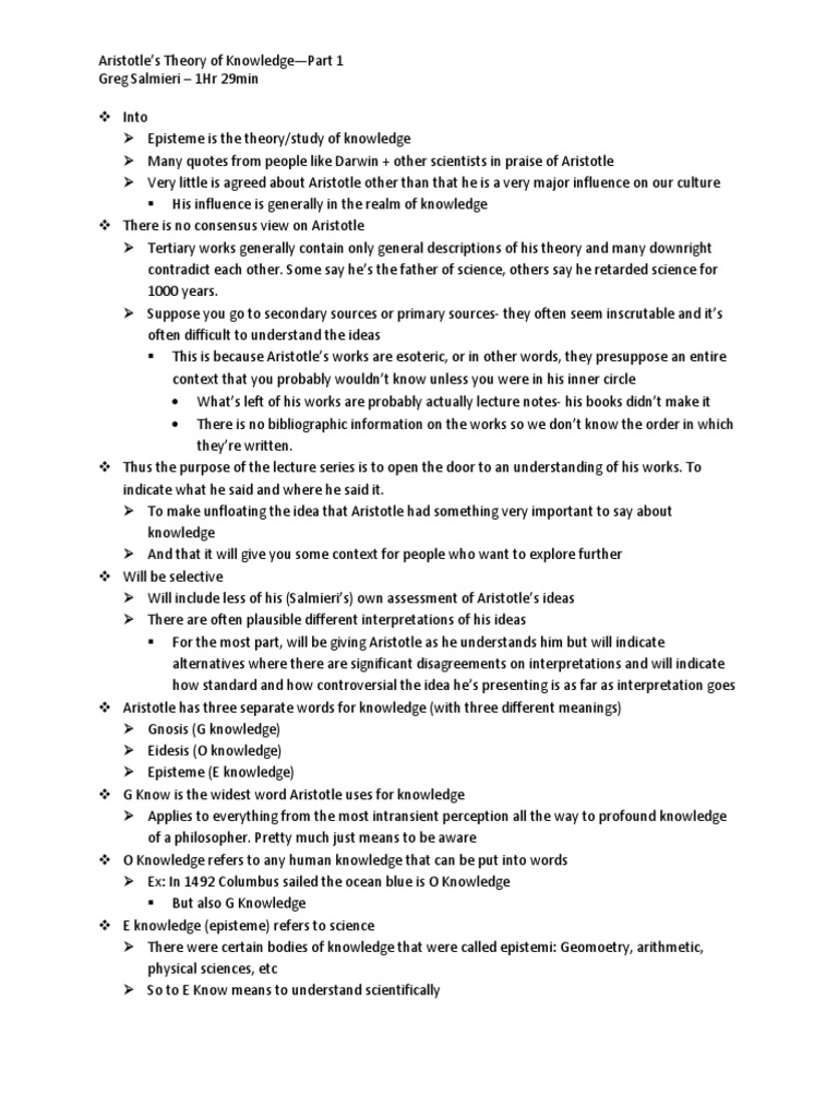 Aristotle's Theory of Knowledge Notes Part1 | PDF | Deductive Reasoning ...