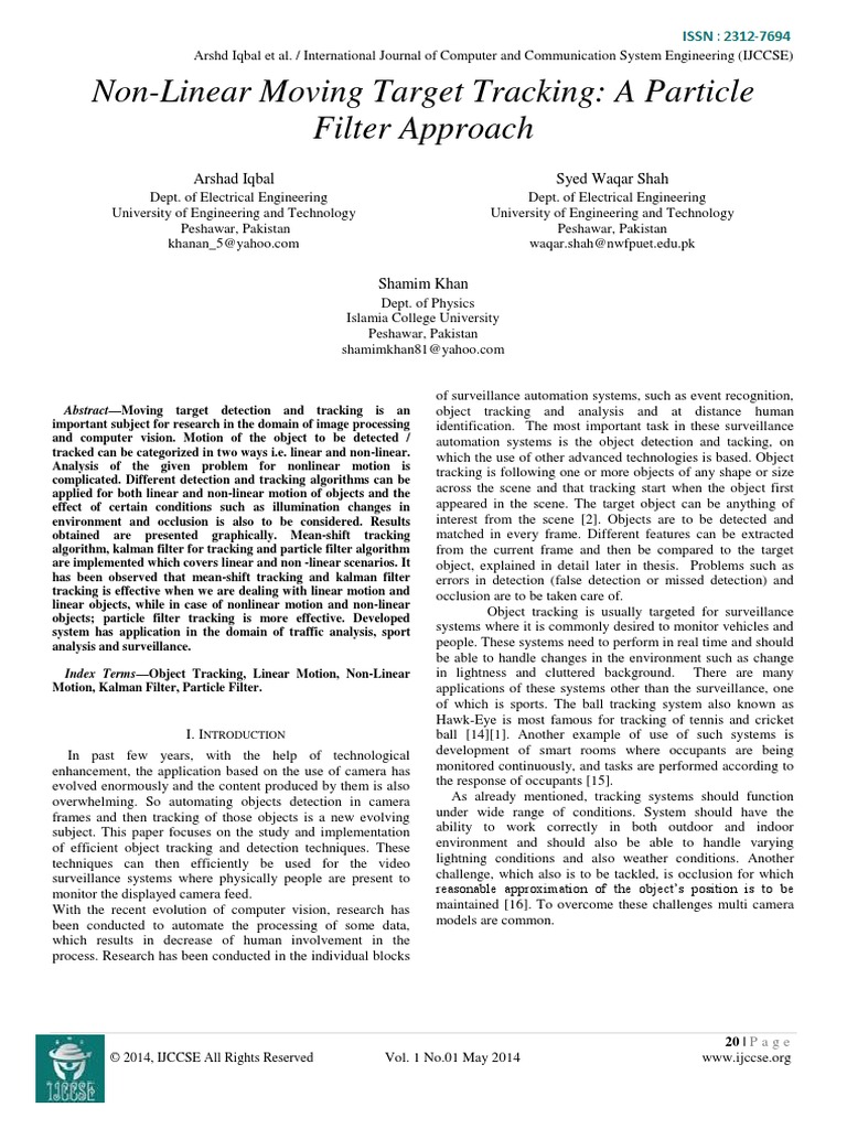 Non-Linear Moving Target Tracking: A Particle Filter Approach | PDF ...
