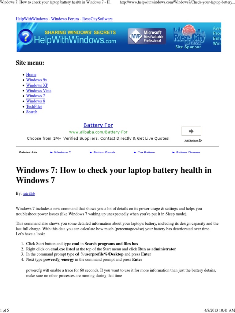 Windows 7 - How To Check Your Laptop Battery Health in Windows 7 ...