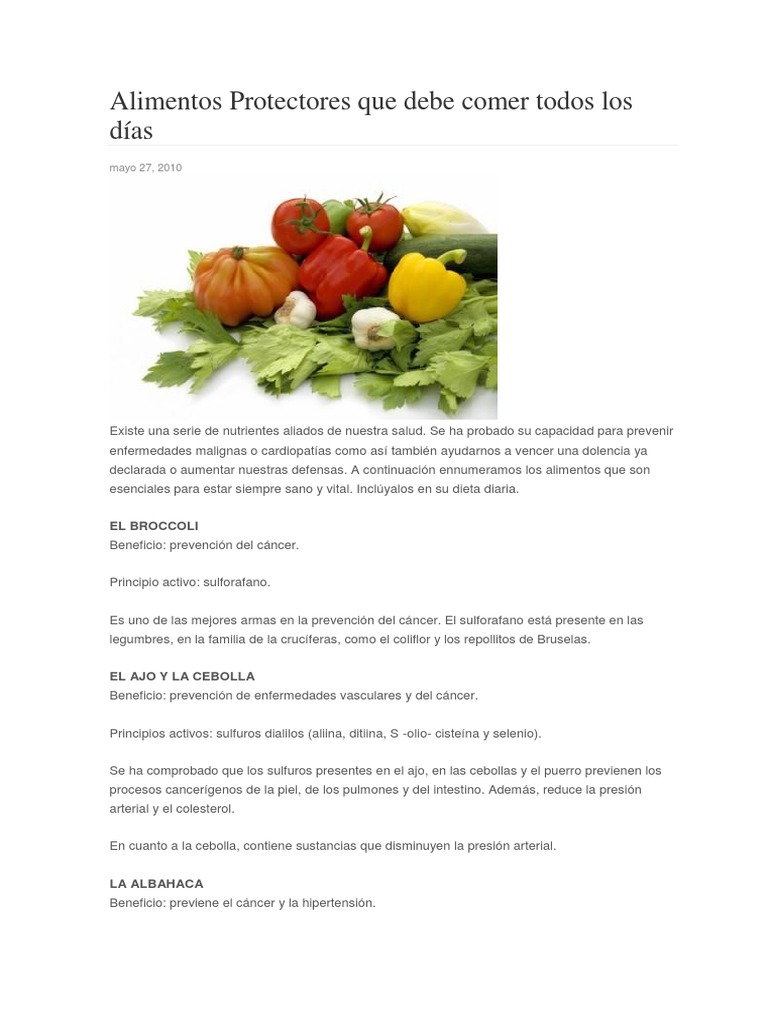 Alimentos Protectores Que Debe Comer Todos Los Días