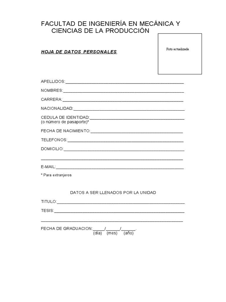 Hoja de Datos Personales | PDF