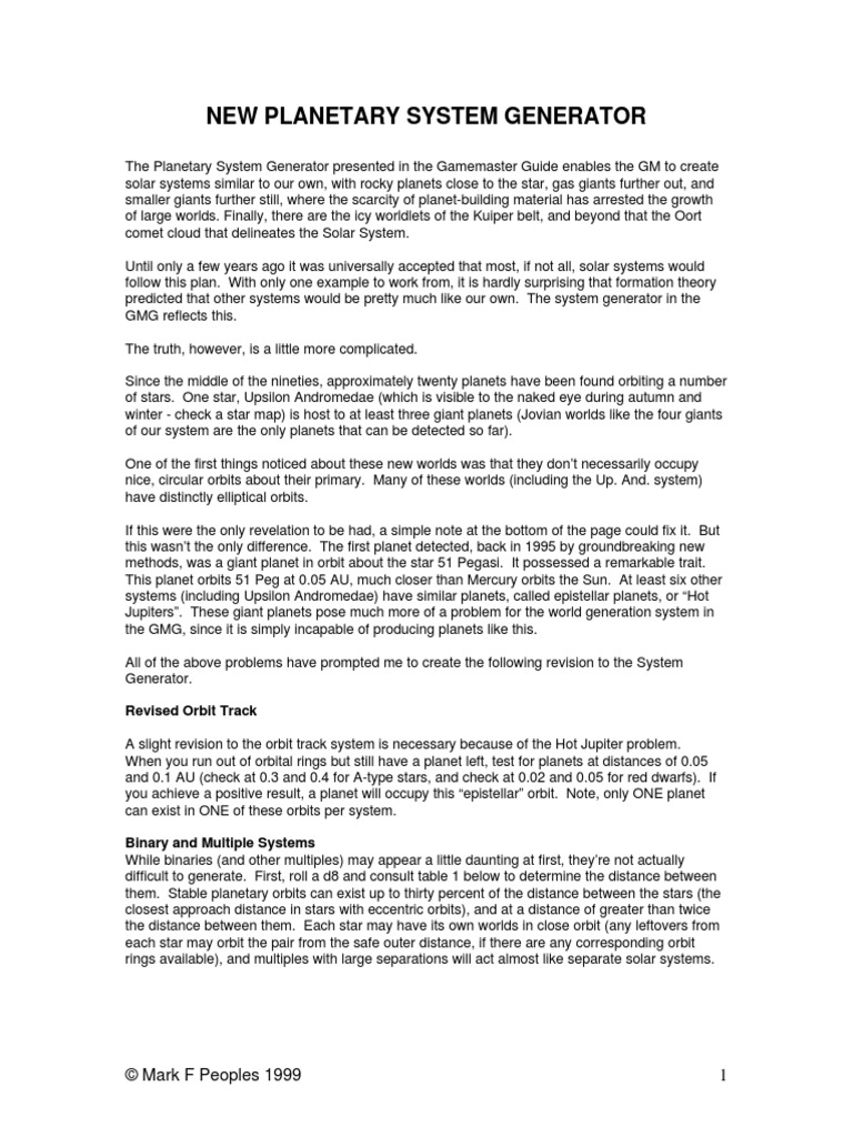 Alternity-New Planetary System Generator PDF | PDF | Apsis | Planets