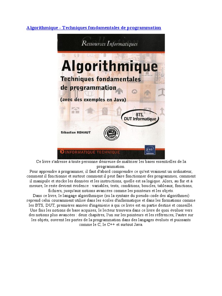 Algorithmique - Techniques Fondamentales de Programmation | PDF ...