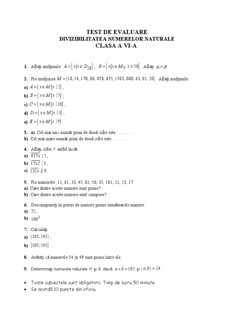 Lucrare Divizibilitate Clasa A6a | PDF