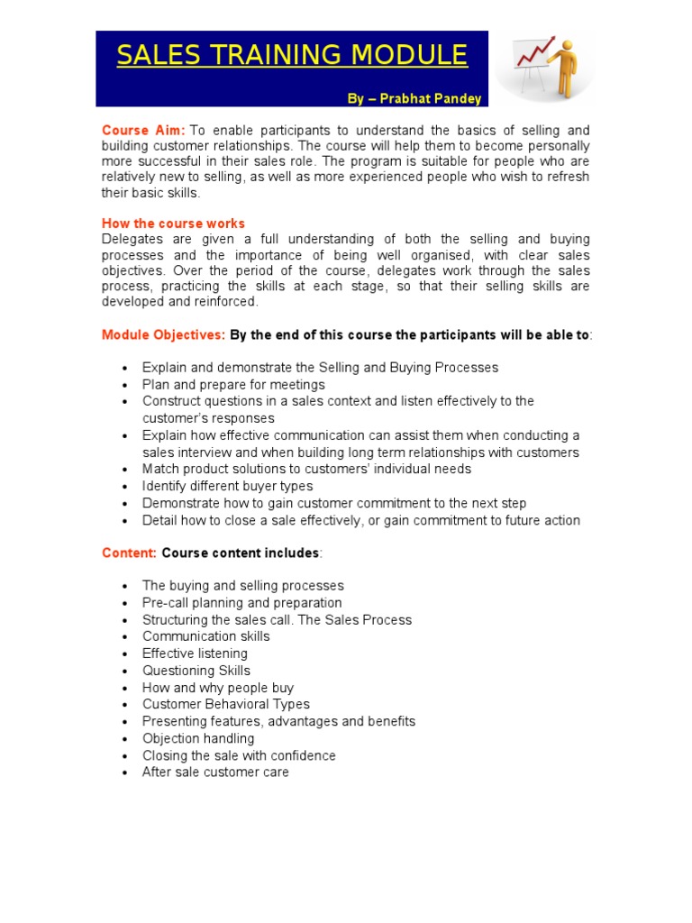 Sales Training Module - Prabhat Pandey | PDF | Sales | Question