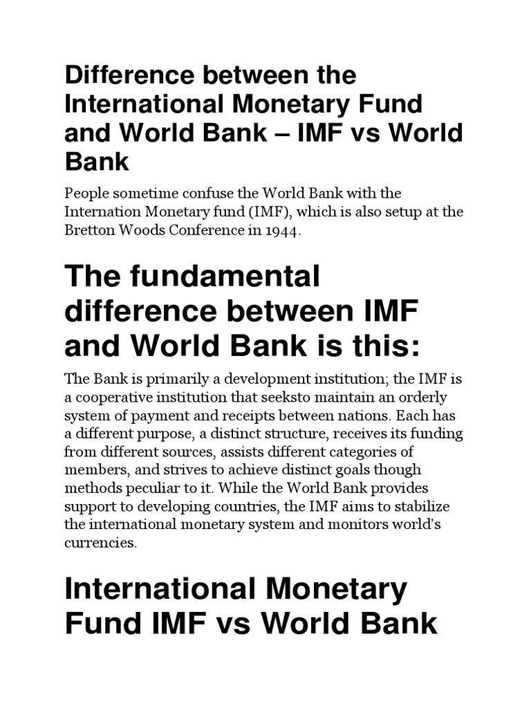 IMF Vs World Bank | PDF