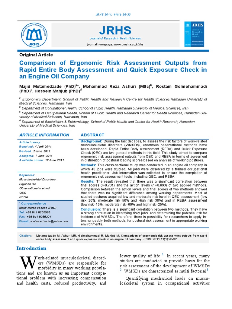Comparison Reba and Qec | PDF | Human Factors And Ergonomics | Risk