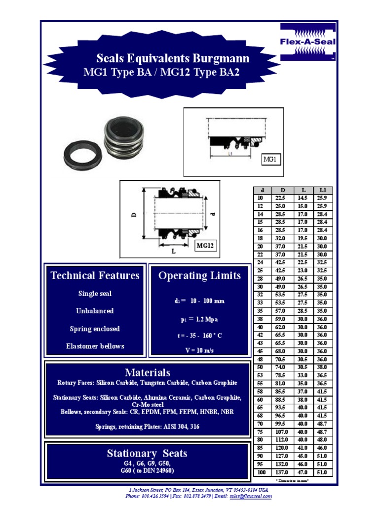 Burgmann MG1 Gasket Specifications | PDF | Technology & Engineering ...