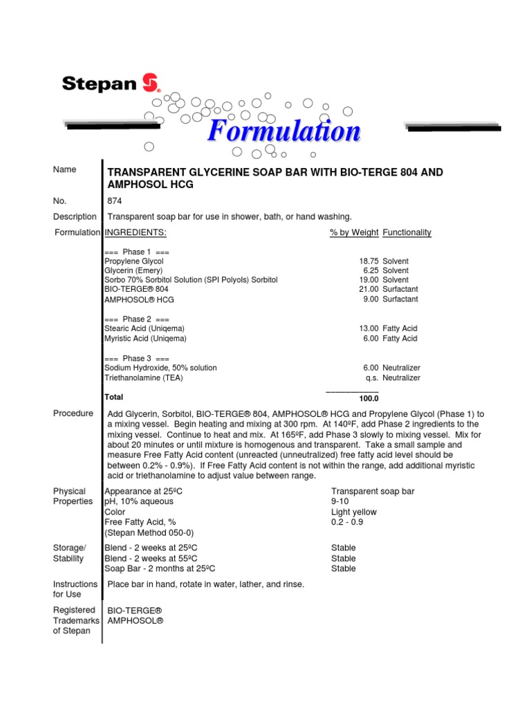 Transparent Glycerine Soap Bar With Bio-Terge 804 and Amphosol HCG #874 ...