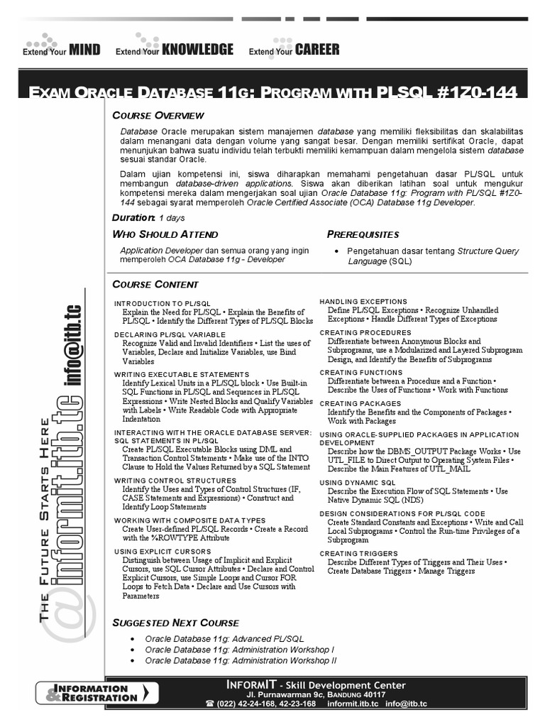 (XXXX) Syllabus - Exam Oracle Database 11g Program With PLSQL #1Z0-144 ...