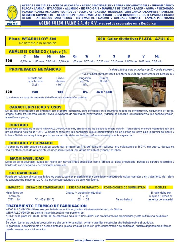 Placa Wearalloy 500 para Maquinaria Pesada | PDF | Soldadura | Construcción