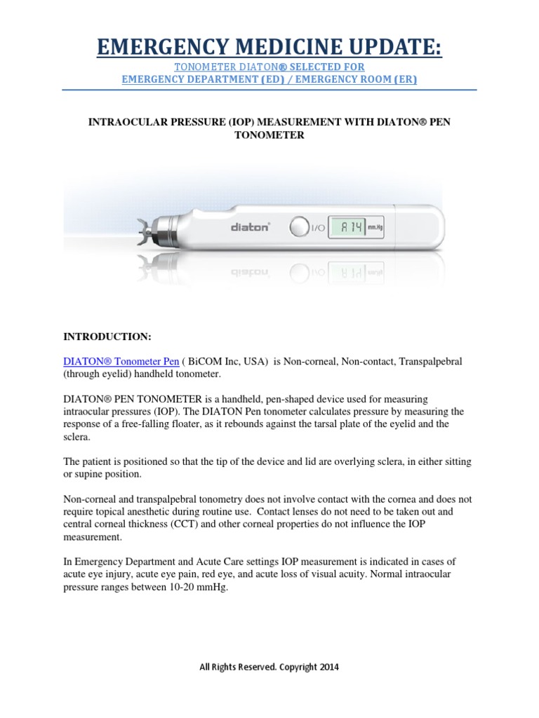 Emergency Medicine Update Tonometer Pen Diaton Selected For Er Ed ...