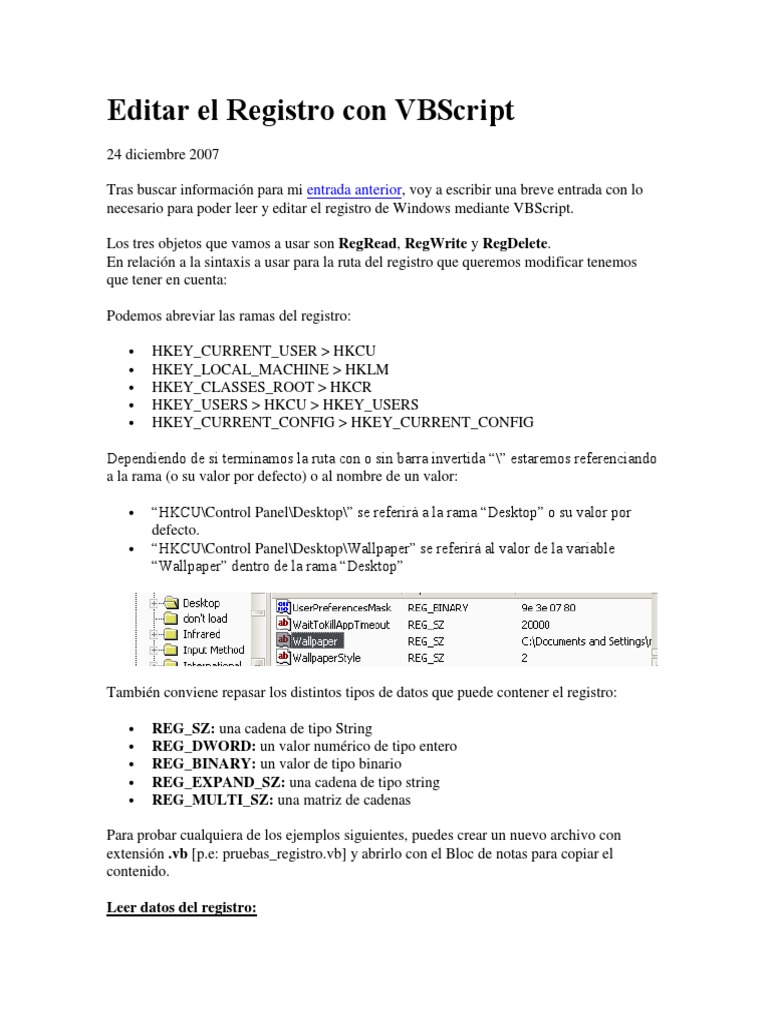 Editar El Registro Con VBScript | PDF | Archivo de computadora | Malware