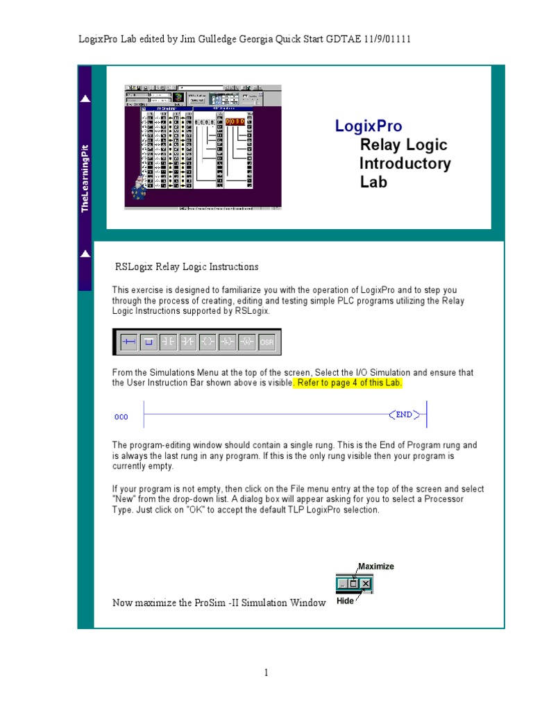 LogixPro Relay Logic Lab Guide | PDF | Switch | Computer Architecture