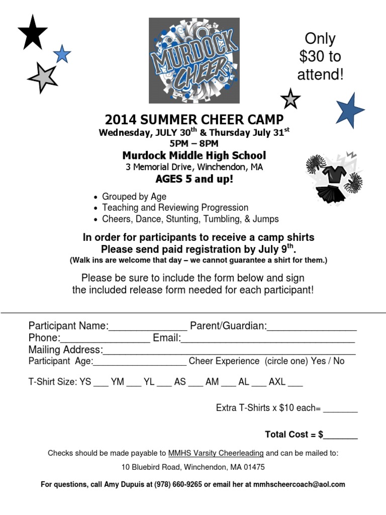 2014 July Cheer Camp Forms | PDF | Civil Law (Legal System) | Common Law