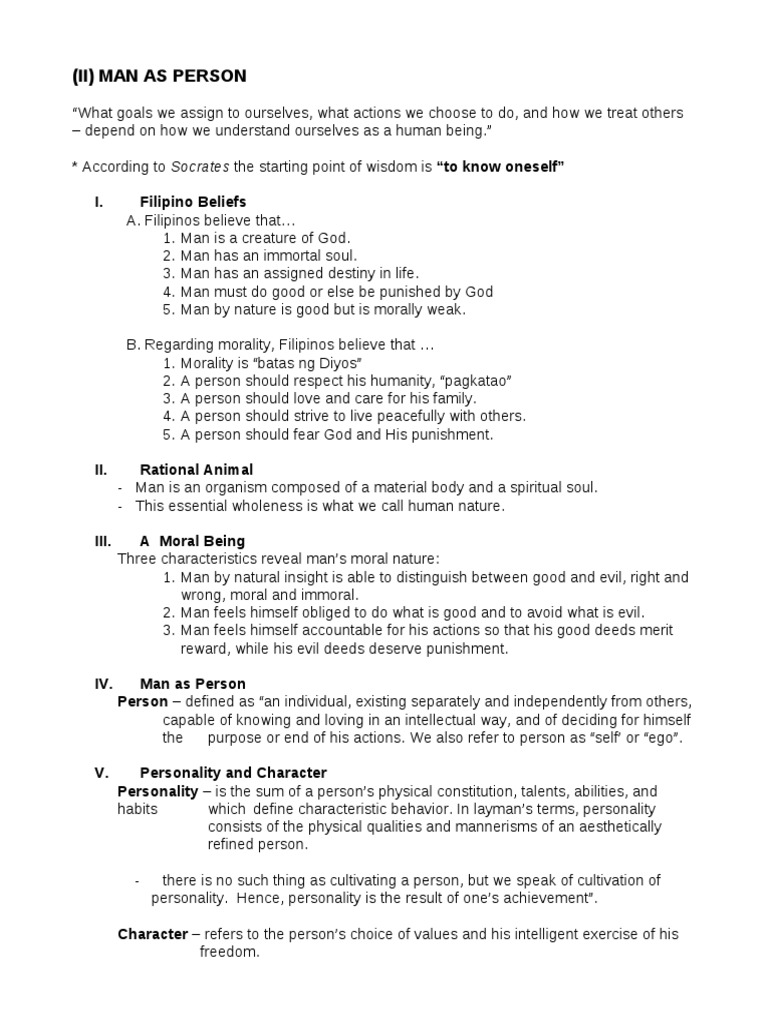 2 Man As Person | PDF | Morality | Soul