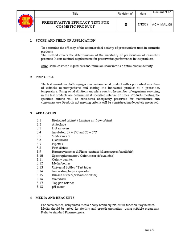 Preservative Efficacy Test For Cosmetic Product: 1 Scope and Field of ...