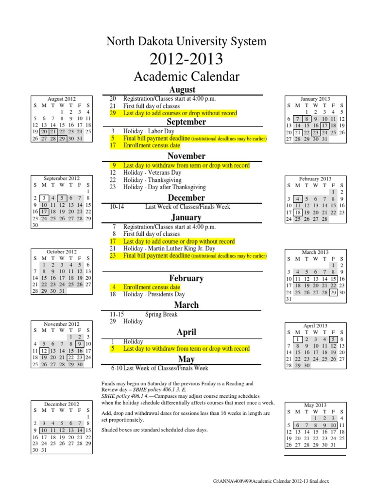 NDU Academic Calendar 2012-13 | PDF | Academic Term | Public Holiday