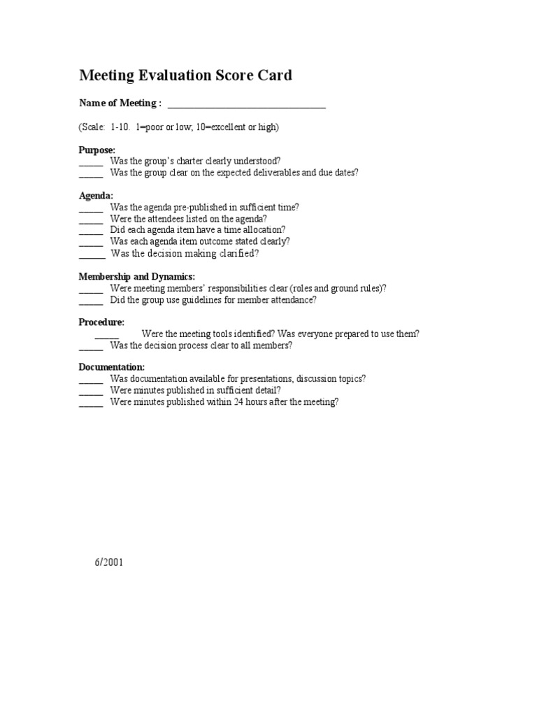 Meeting Evaluation Scorecard | PDF | Cognition | Business