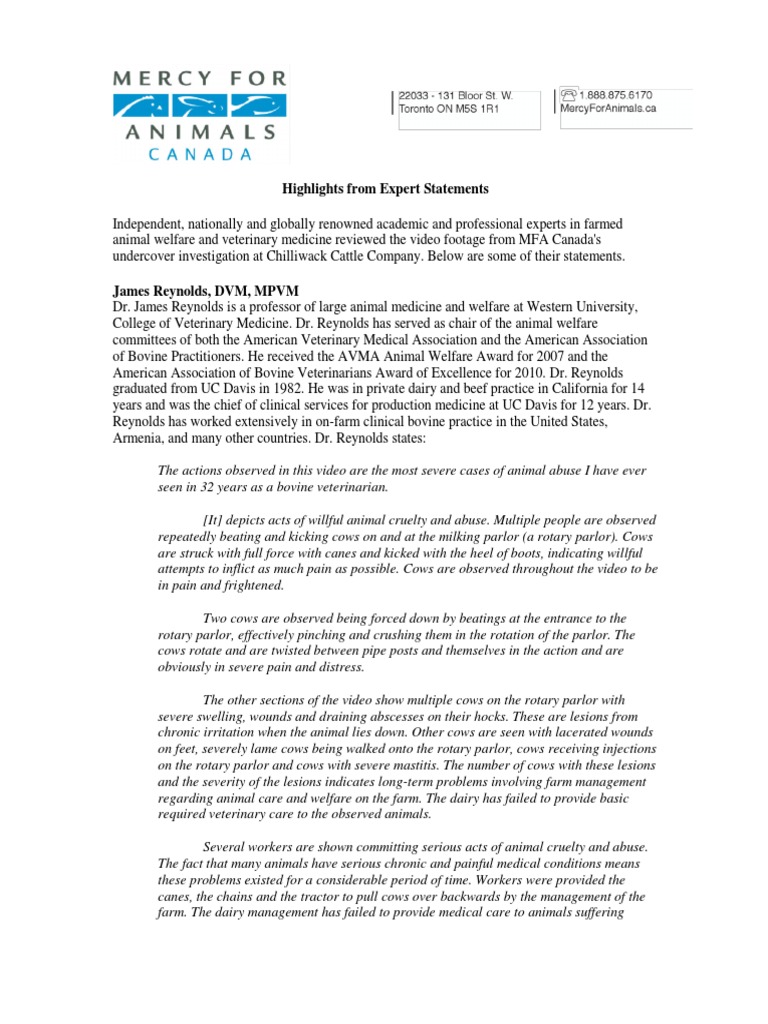 Mercy For Animals Highlights From Expert Statements | PDF | Veterinary ...