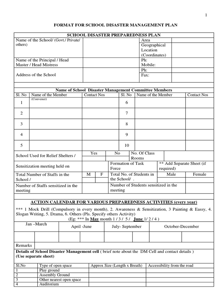 School Disaster Management Plan Template | PDF | Emergency Evacuation ...