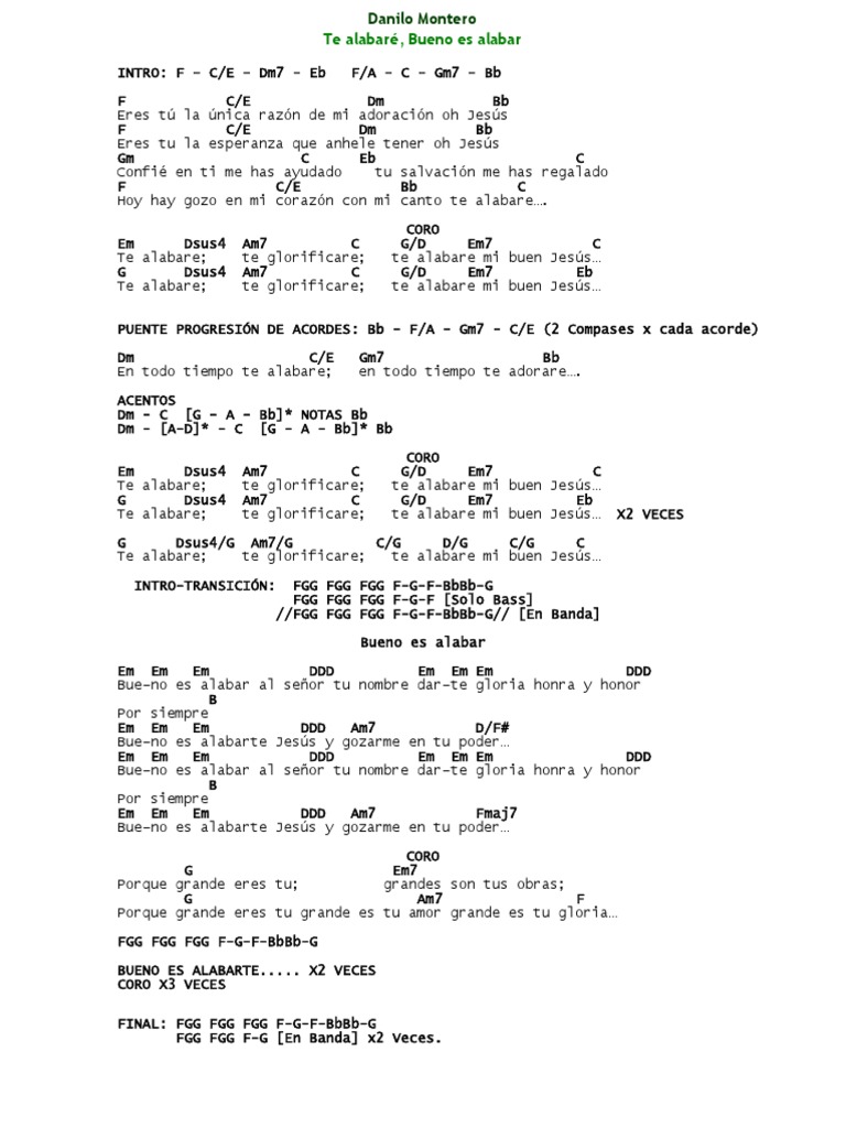 Danilo Montero Te Alabaré, Bueno Es Alabar. | PDF