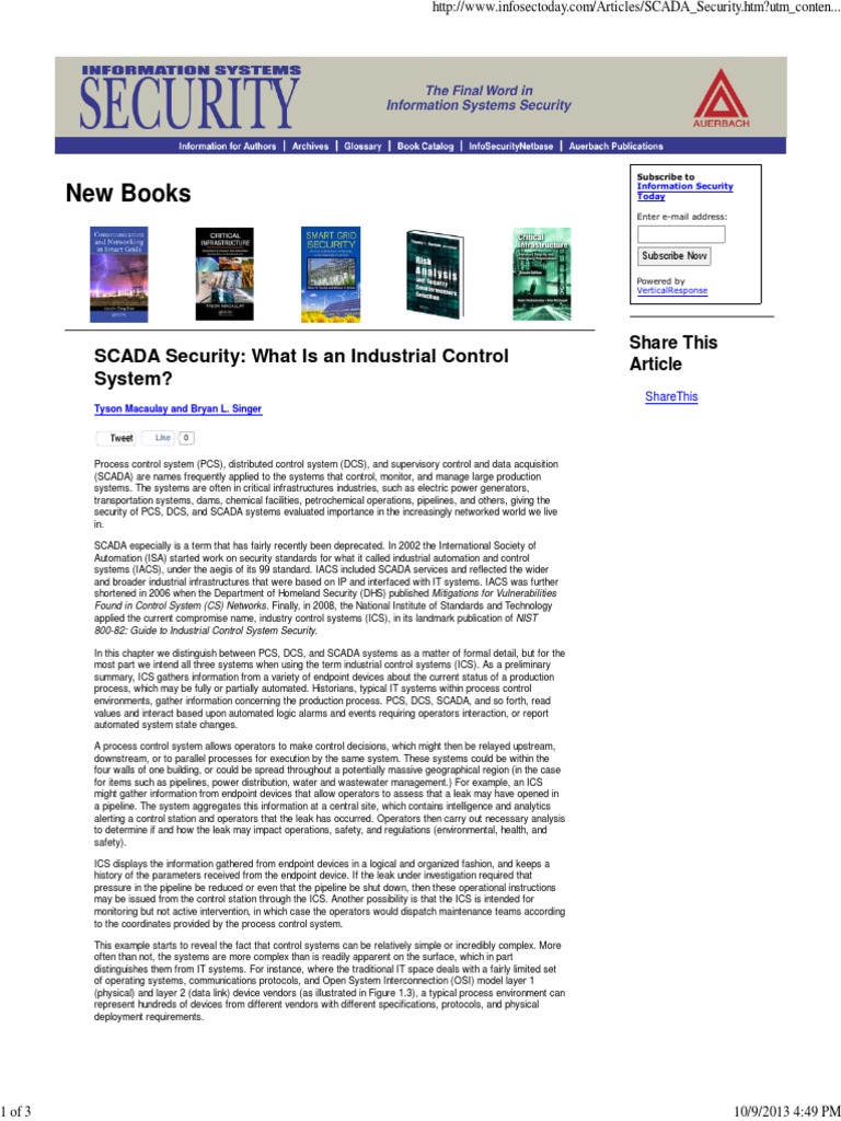 SCADA Security: What Is An Industrial Control System?Scada - PCS, Dcs ...