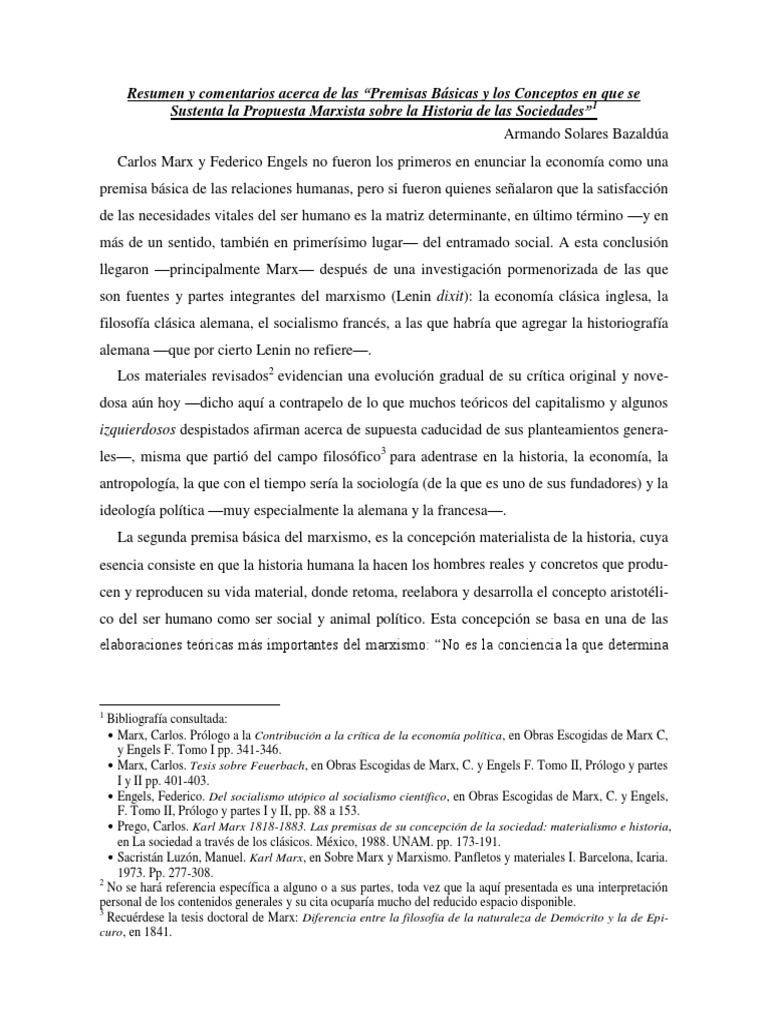 Premisas Básicas y Conceptos en Que Se Base La Propuesta Marxista Sobre ...