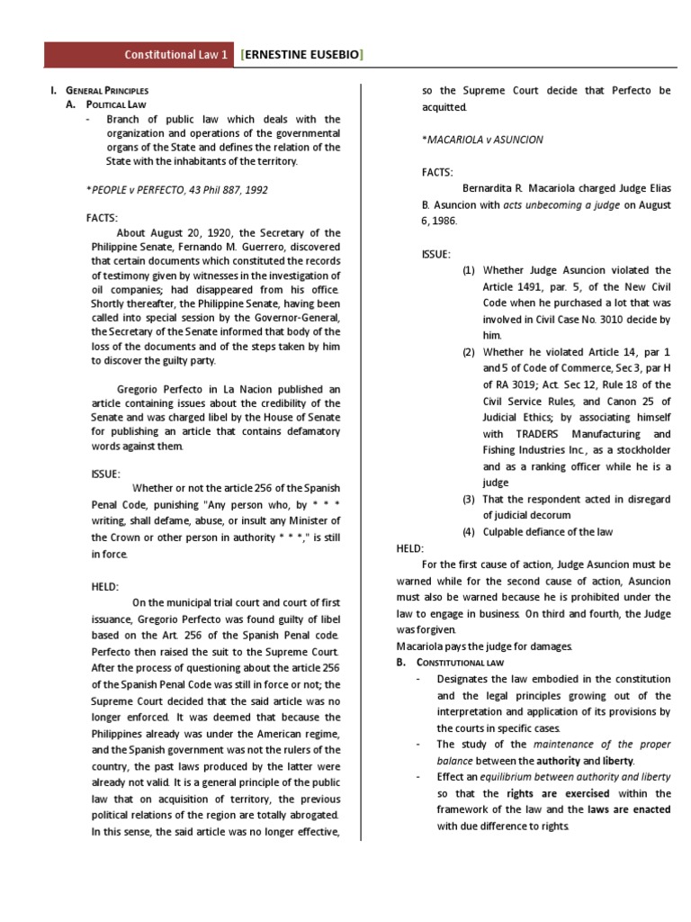 Analysis of Key Philippine Constitutional Law Cases on the Scope of Political Law and the ...
