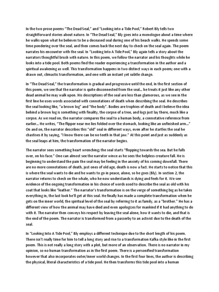 Analysis of Transformations in The Poems, "The Dead Seal," and "Looking ...