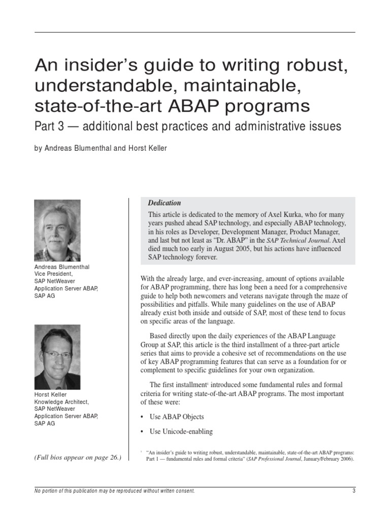 An Insider's Guide To Writing Robust, Understandable, Maintainable, State-Of-The-Art ABAP ...