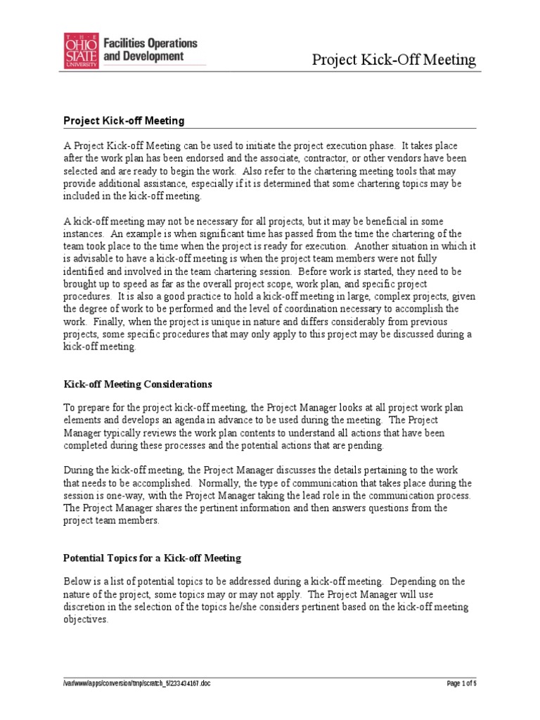 0030 Project Kick-Off Meeting Instructions | Business