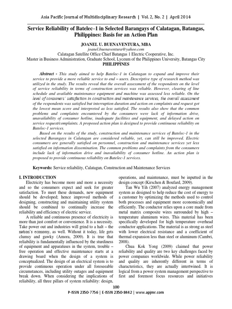 Batelec-1 Service Reliability Study | PDF | Reliability Engineering ...