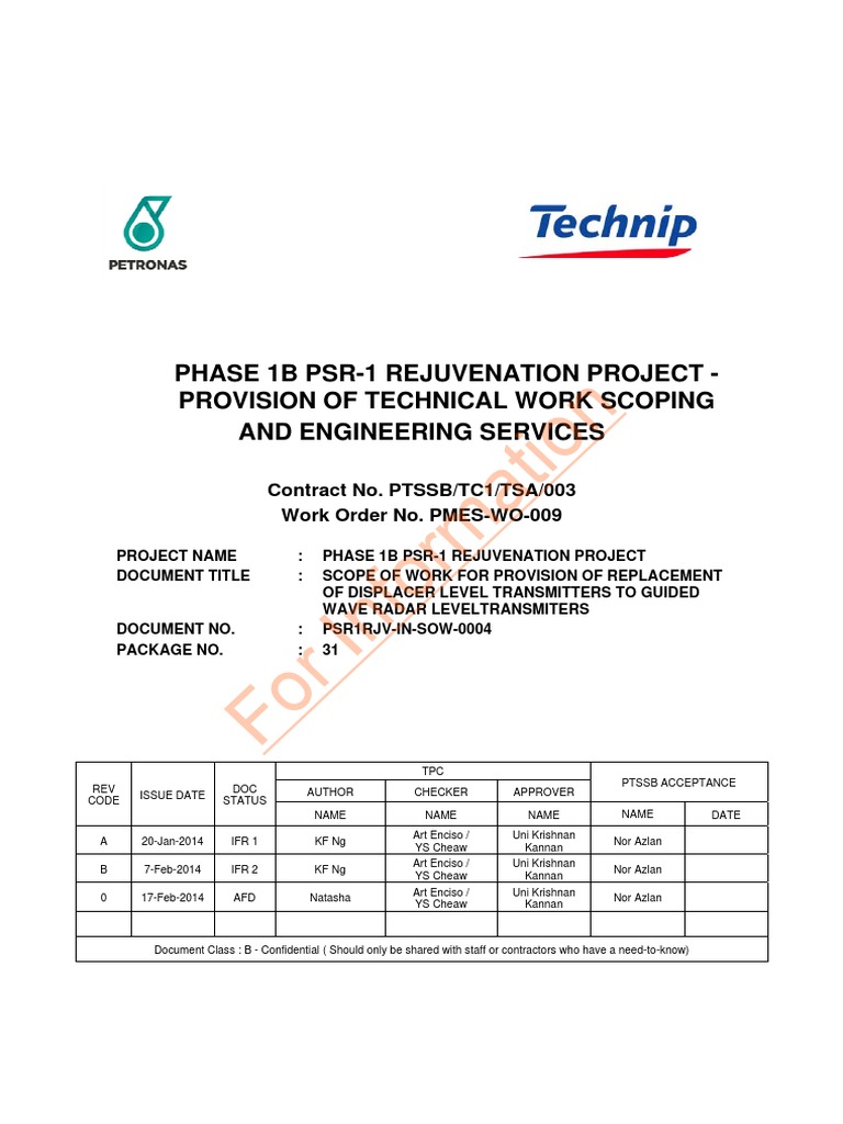 For Information: Phase 1B Psr-1 Rejuvenation Project - Provision of ...