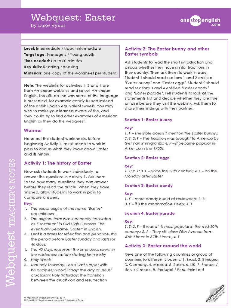 Easter Webquest Teachers Notes 4 | PDF | Easter | Christian Festivals ...