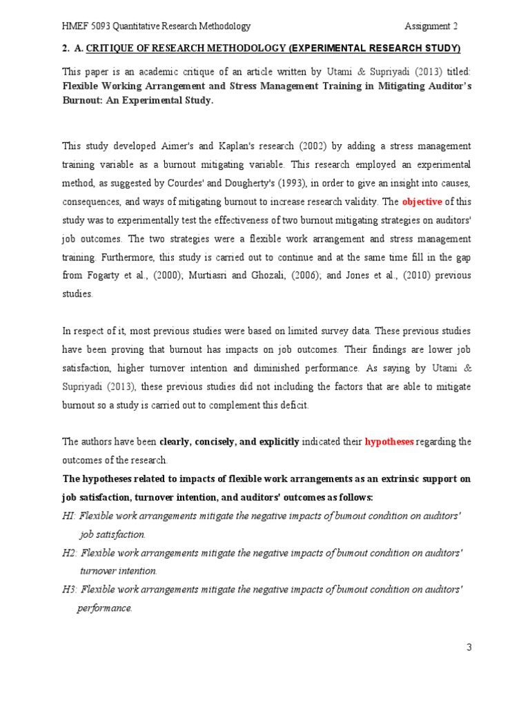 A. Critique of Research Methodology (Experimental Research Study | PDF ...