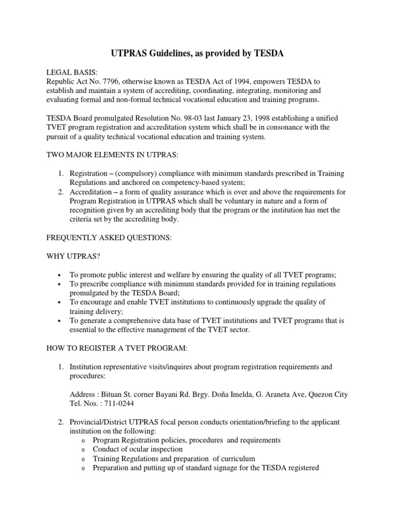 UTPRAS Guidelines | PDF | Vocational Education | Apprenticeship